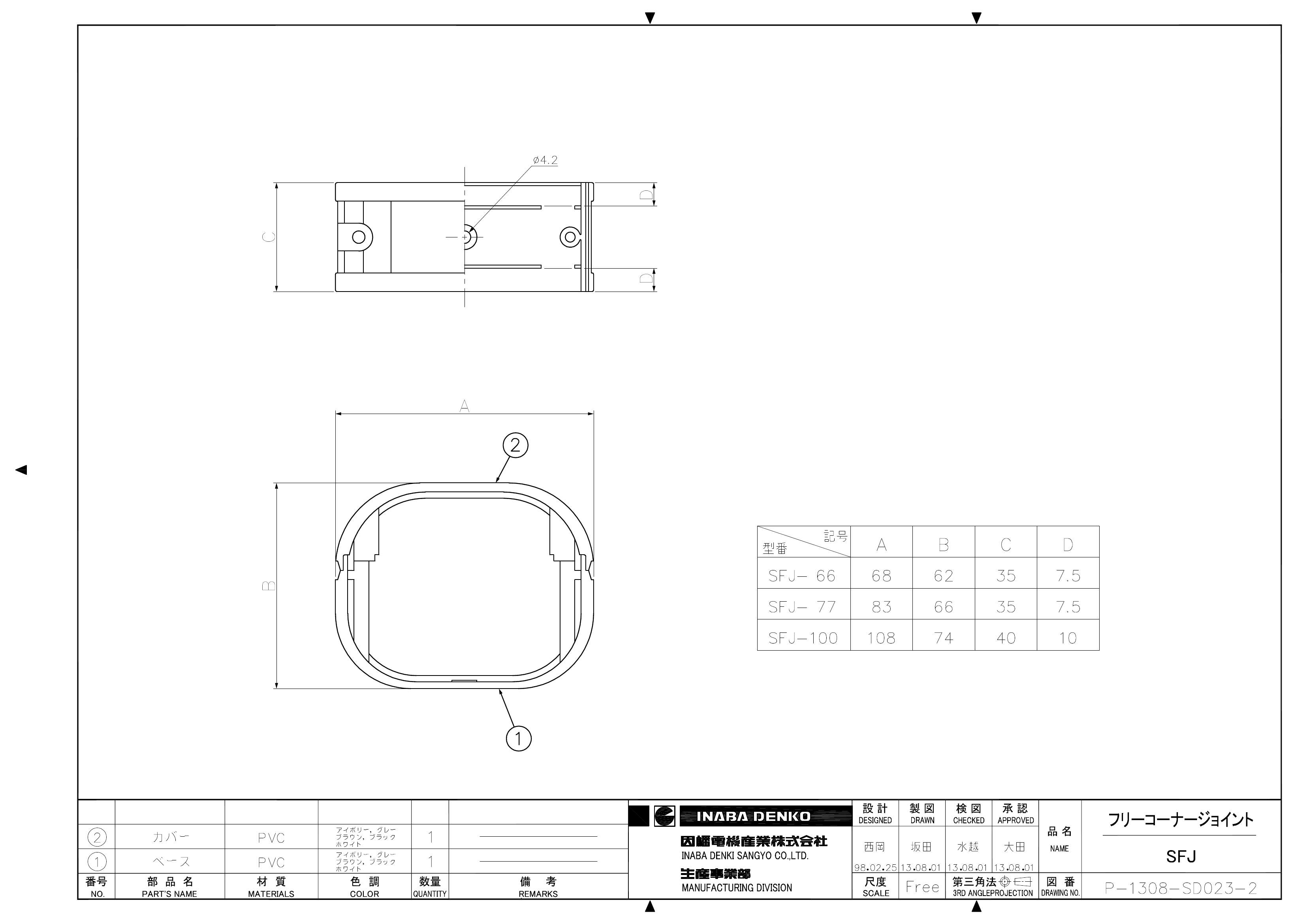 【SFJ】フリーコーナージョイント | 製品情報 | 因幡電工 INABA DENKO（因幡電機産業）